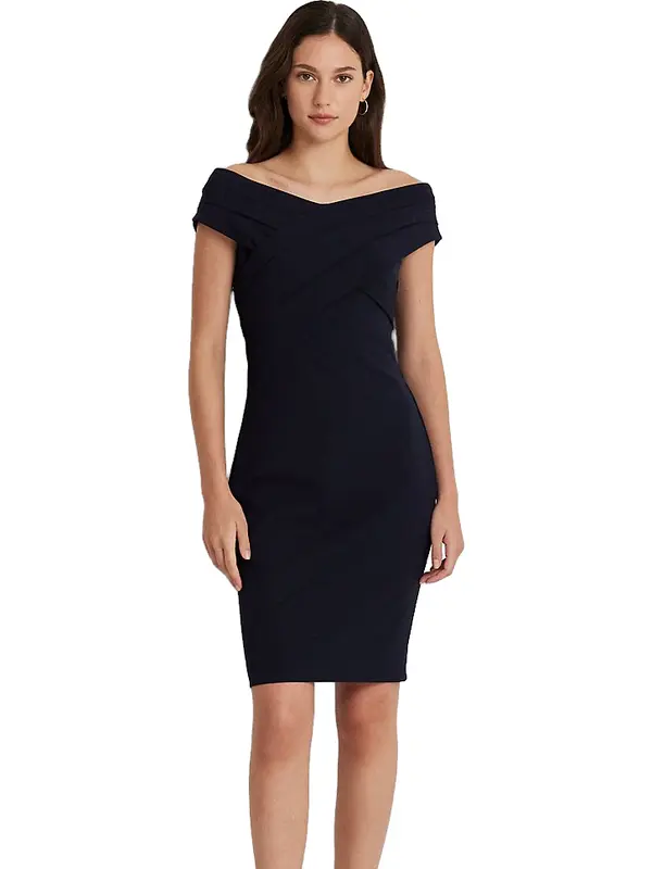 Ralph Lauren Crepe Off-the-shoulder Cocktail Dress - Lighthouse Navy