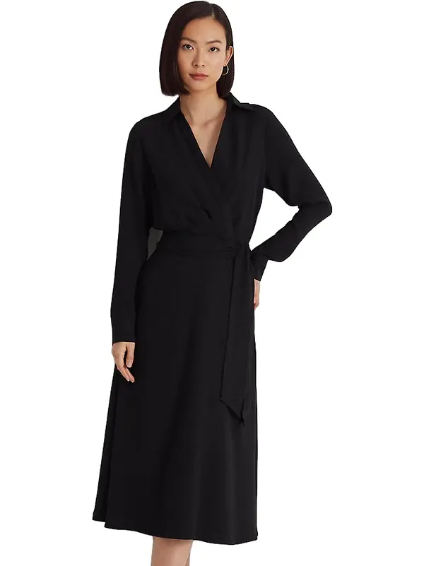Ralph Lauren Surplice Georgette Midi Dress - Black