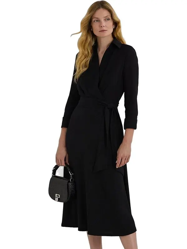 Ralph Lauren Surplice Georgette Midi Dress - Black