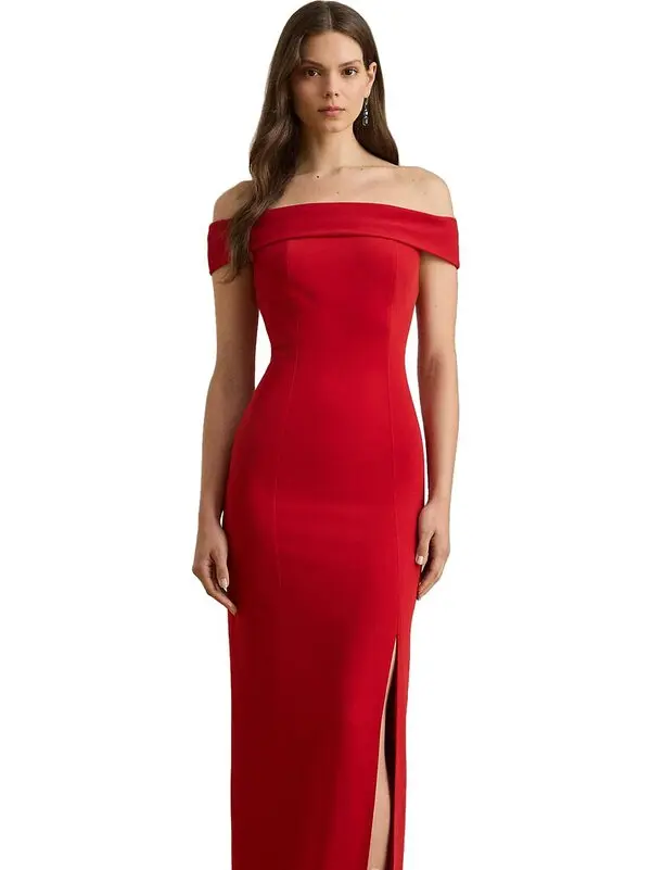 Ralph Lauren Crepe Off-the-shoulder Gown - Ralph Red