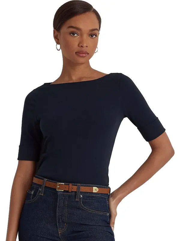 Ralph Lauren Stretch Cotton Boatneck T-shirt - Lauren Navy