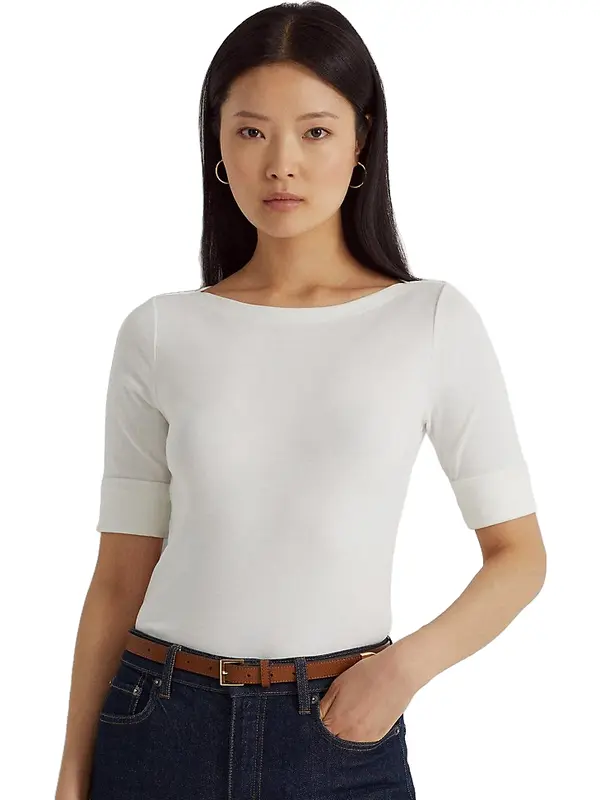 Ralph Lauren Stretch Cotton Boatneck T-shirt - White