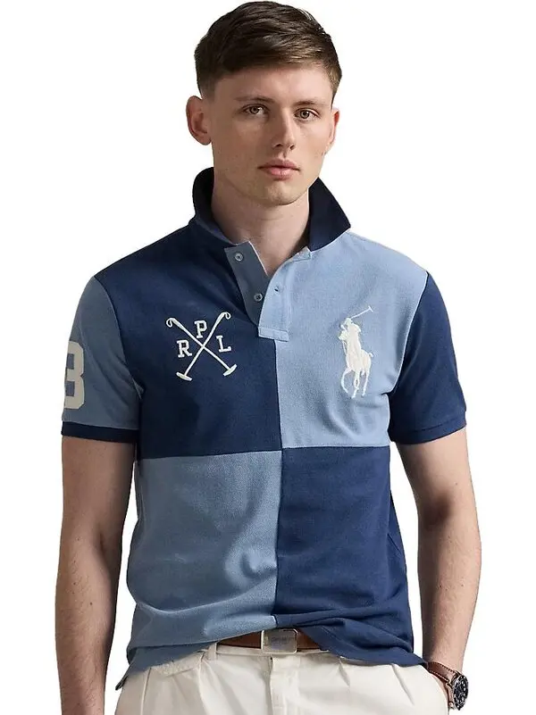 Ralph Lauren Custom Slim Fit Big Pony Mesh Polo Shirt - Rustic Navy/channel Blue
