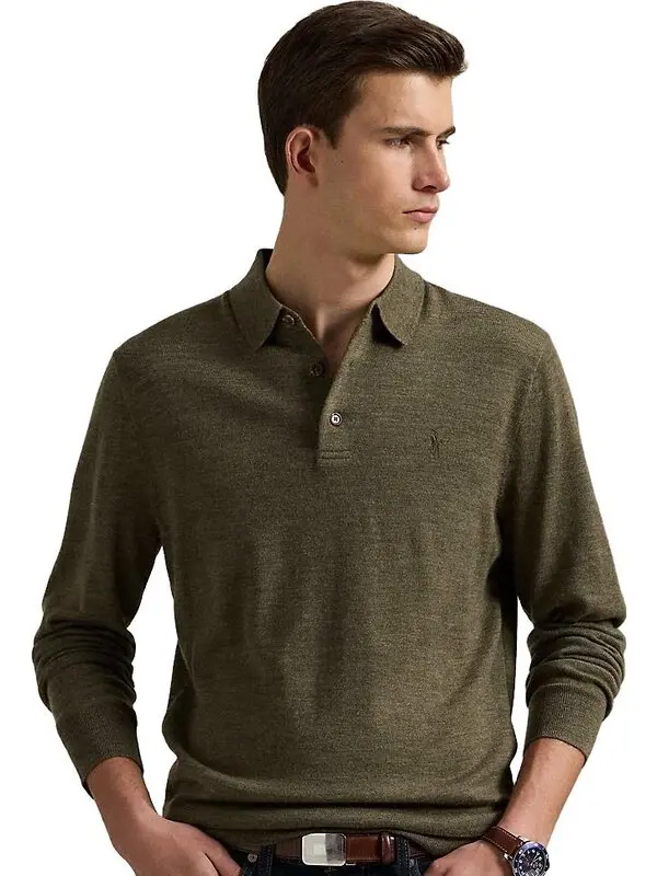 Ralph Lauren Washable Wool Polo-collar Sweater - Cargo Olive Heather