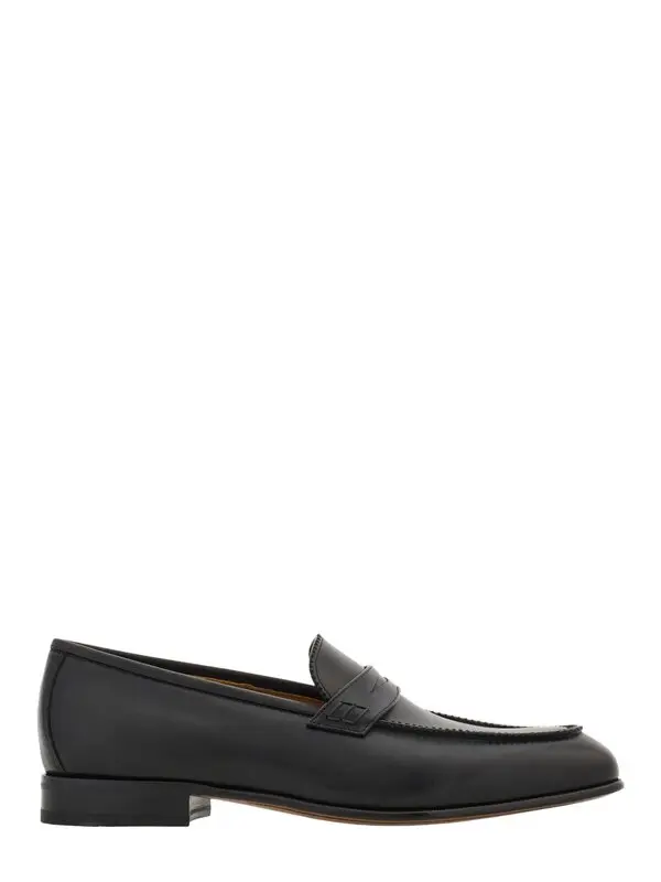 FERRAGAMO Suede Penny Loafer - Black