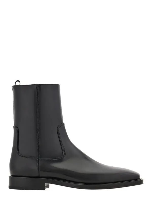 FERRAGAMO Calfskin Ankle Boots With Square Toe And Blake Construction - Black