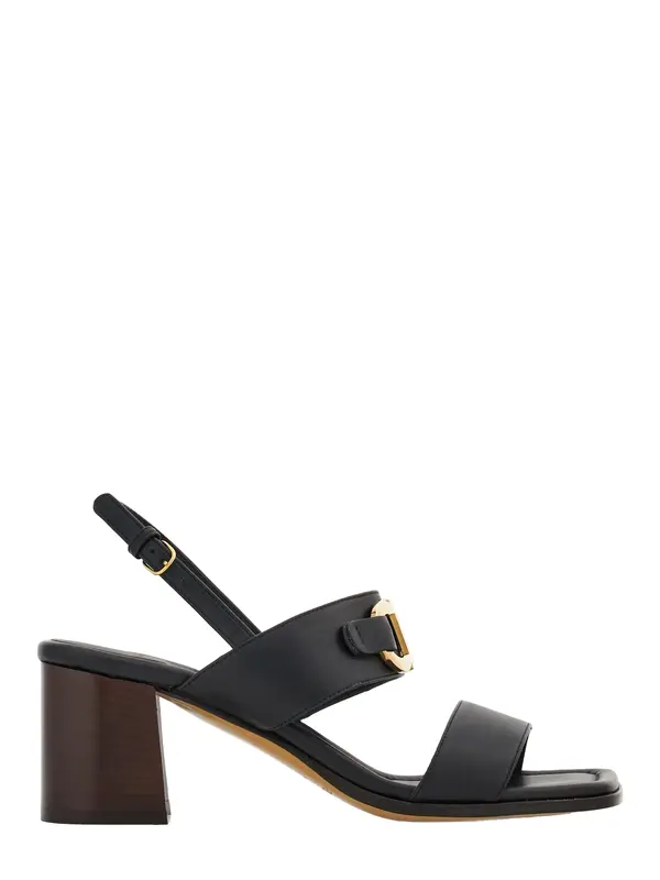 FERRAGAMO Sandal With Gancini Ornament - Black