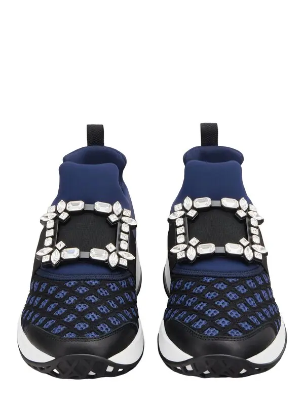 ROGER VIVIER Viv' Run Sneakers In Fabric With Belle Vivier Buckle - Blue,black