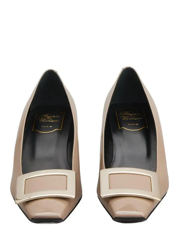 ROGER VIVIER Belle Vivier Patent Leather Pumps With Buckle Detail - Beige