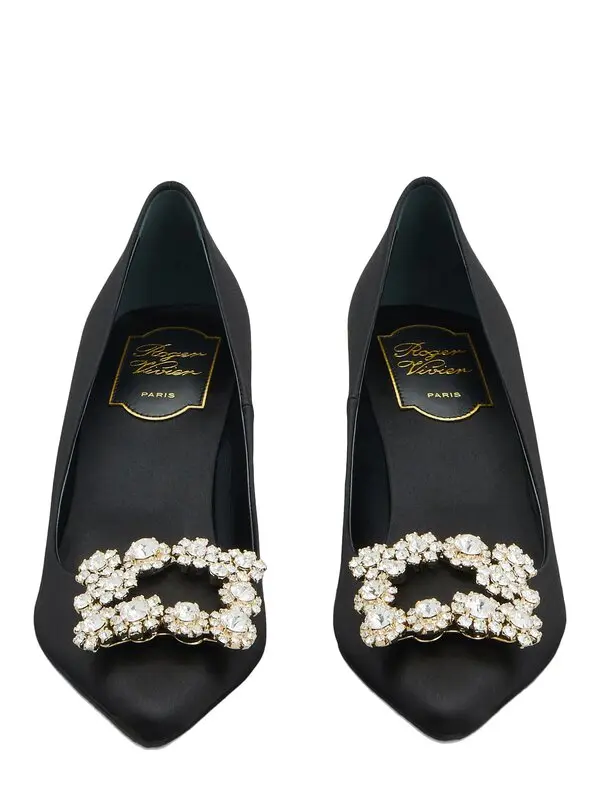 ROGER VIVIER Efflorescence Satin Pumps With Crystal Buckle - Black