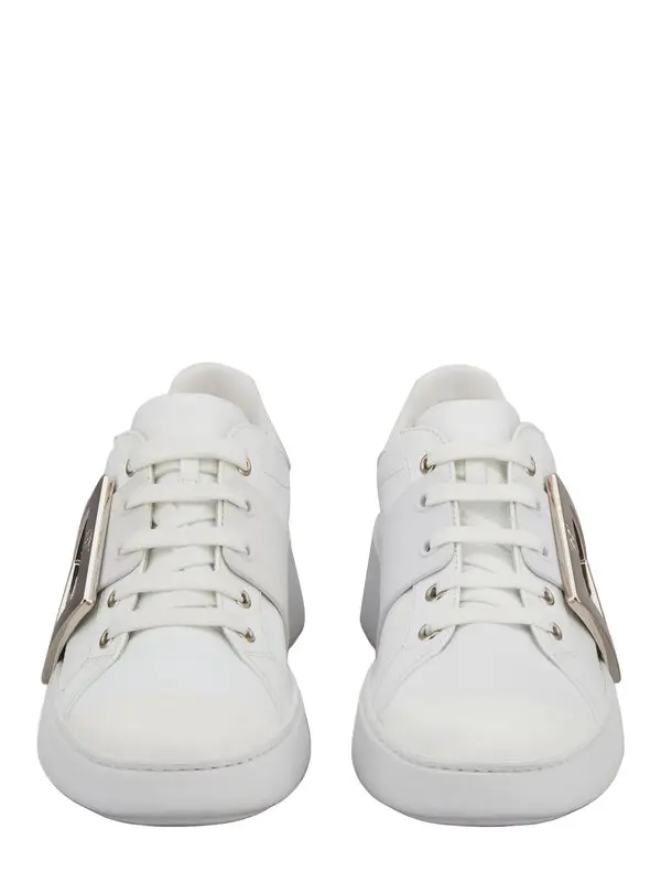ROGER VIVIER Viv' Skate Sneakers In Leather With Metal Buckle - White