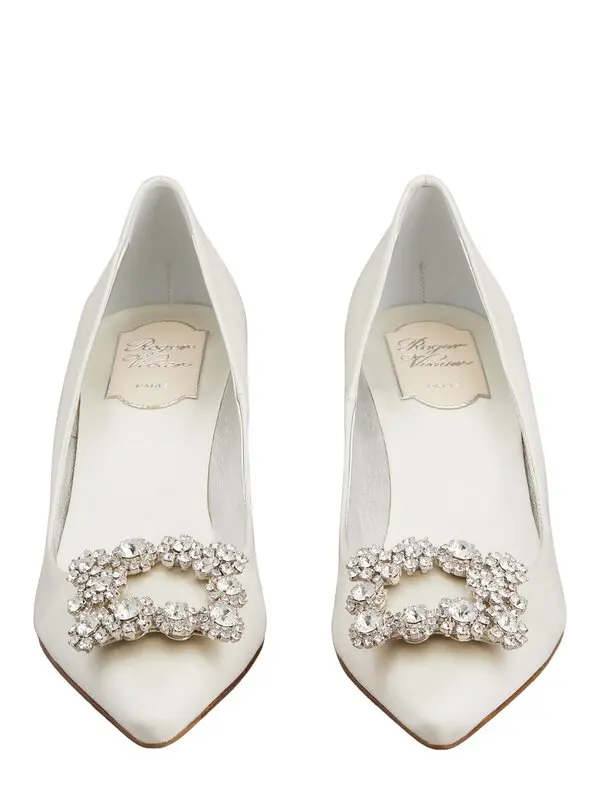 ROGER VIVIER Efflorescence Satin Pumps With Crystal Buckle - Off White