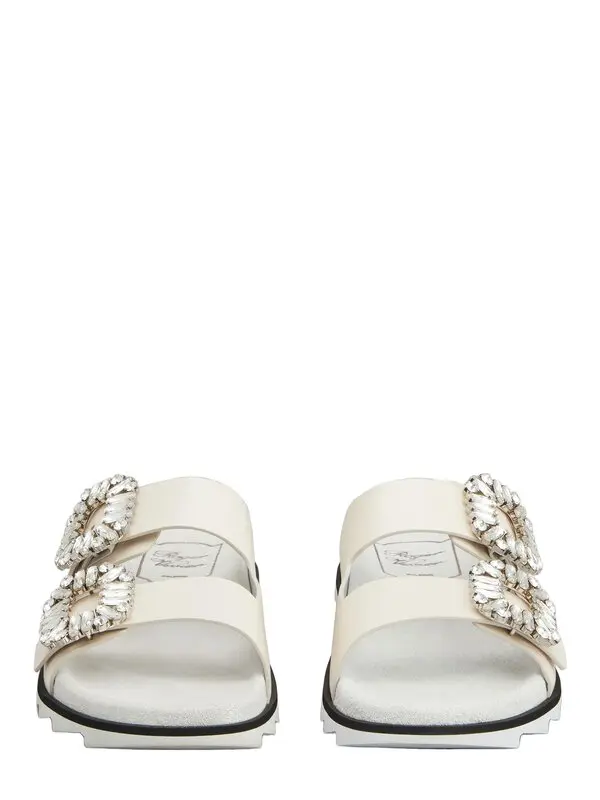 ROGER VIVIER Slidy Viv Mules In Leather With Crystal Buckles - Off White