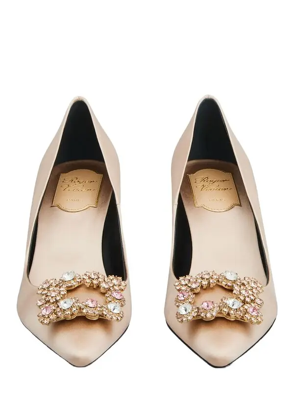 ROGER VIVIER Efflorescence Satin Pumps With Crystal Buckle - Pink