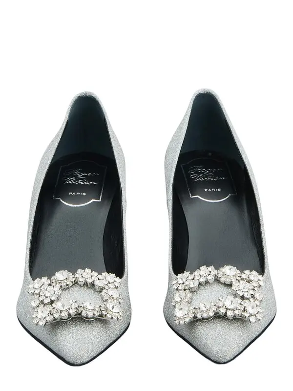 ROGER VIVIER Efflorescence Glitter Pumps With Crystal Buckle - Silver