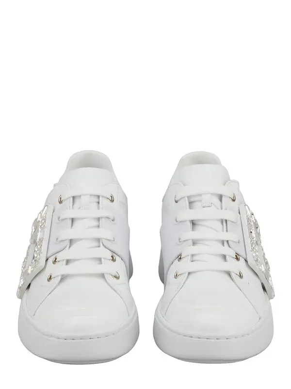 ROGER VIVIER Viv' Skate Sneakers In Nappa Leather With Crystal Buckle - White