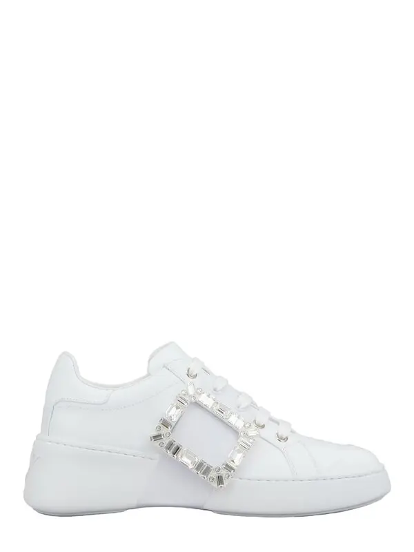 ROGER VIVIER Viv' Skate Sneakers In Nappa Leather With Crystal Buckle - White