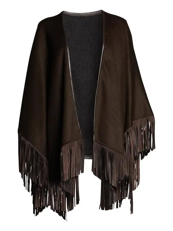 Sofia Cashmere Reversible Fringe Cashmere Cape - Brown