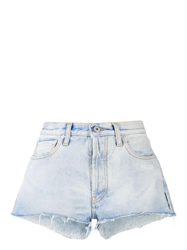 Off-White Frayed-edge Denim Shorts - Blue