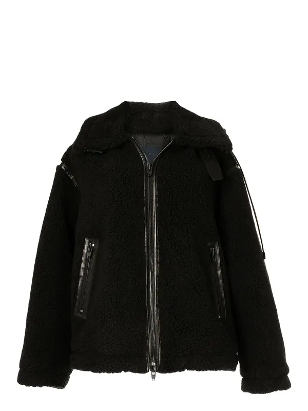 JUUN.J Faux-shearling Biker Overcoat - Black