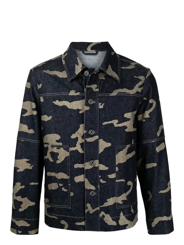 PORTS V Camouflage Print Denim Jacket - Blue