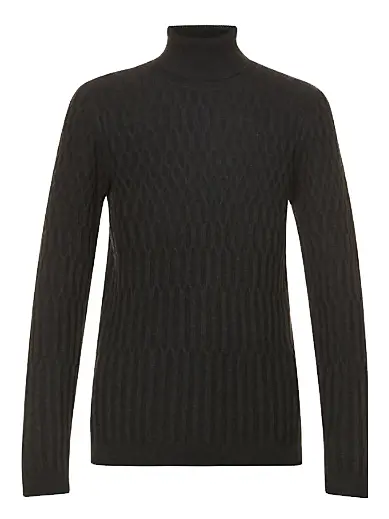 Hugo Patterned Turtleneck Wool And Cotton-blend Jumper - Dark Grey