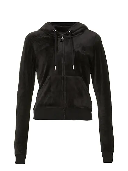 Juicy Couture Logo-embroidered Velour Hoodie - Black