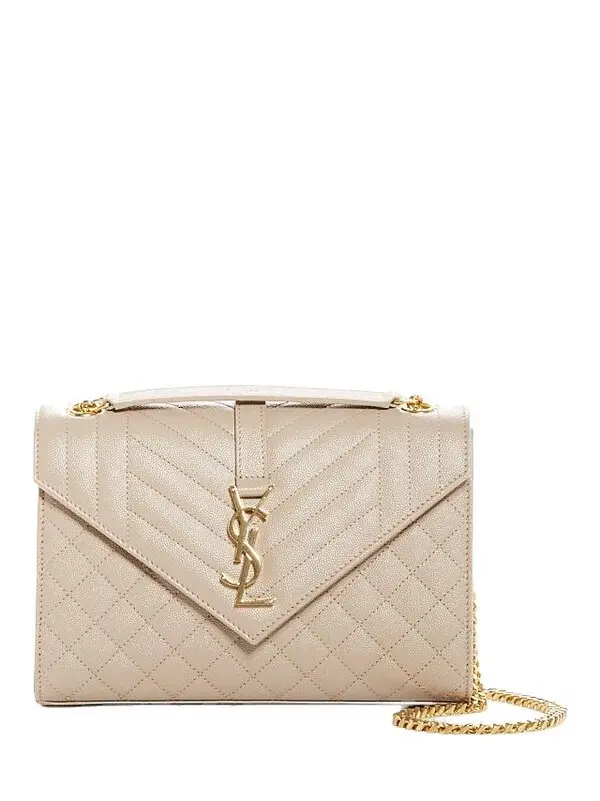 Saint Laurent Envelope Shoulder Bag - Beige Grain Leather/gold