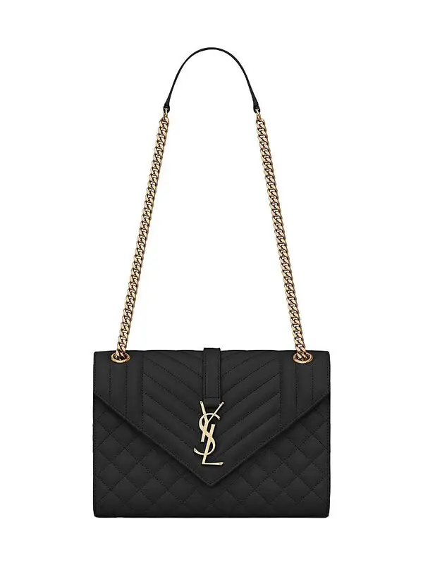Saint Laurent Envelope Shoulder Bag - Black Grain Leather/gold