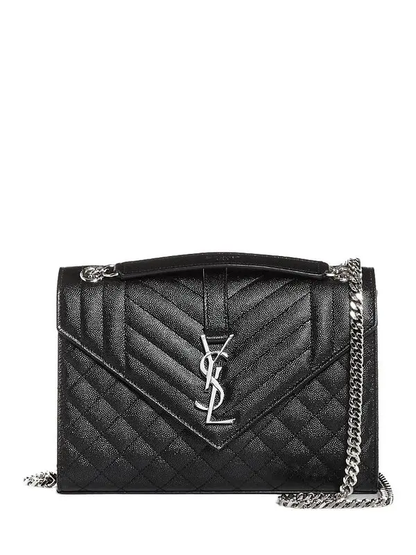 Saint Laurent Envelope Shoulder Bag - Black Grain Leather/silver