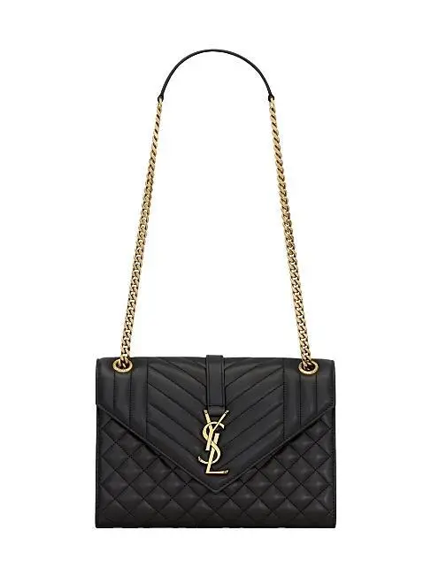 Saint Laurent Envelope Shoulder Bag - Black Lambskin/gold
