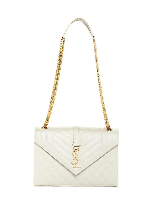 Saint Laurent Envelope Shoulder Bag - White Grain Leather/gold