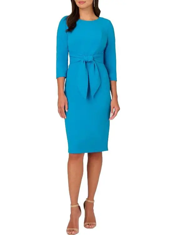 Adrianna Papell Tie Waist Crepe Sheath Dress - Blue Coast