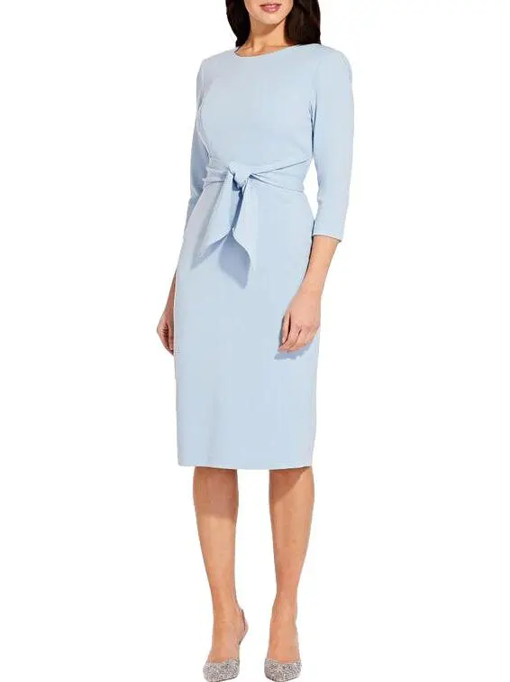 Adrianna Papell Tie Waist Crepe Sheath Dress - Blue Mist