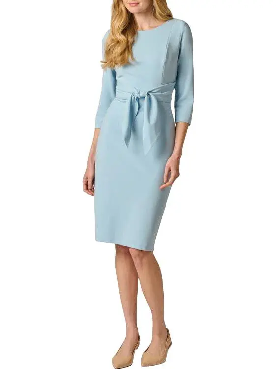 Adrianna Papell Tie Waist Crepe Sheath Dress - Blue Mist