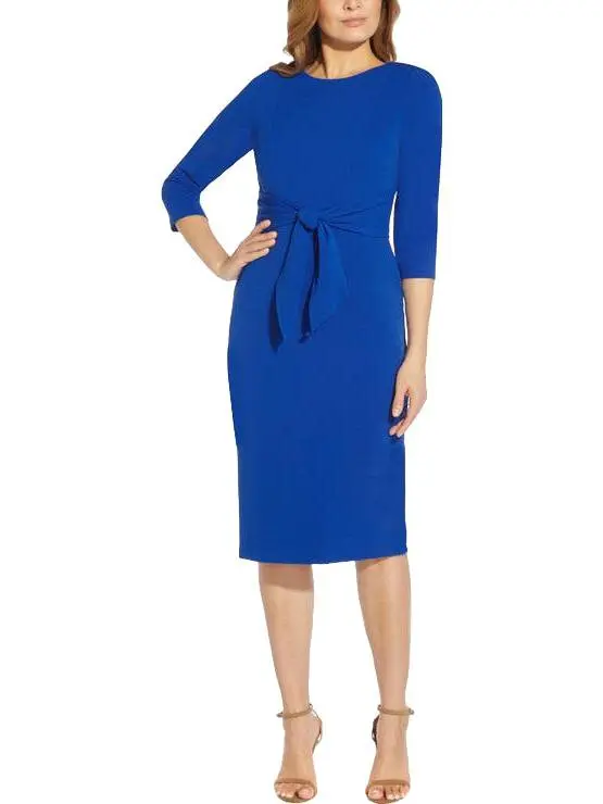 Adrianna Papell Tie Waist Crepe Sheath Dress - Violet Cobalt