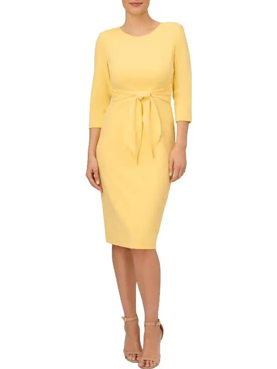 Adrianna Papell Tie Waist Crepe Sheath Dress - Warm Sun