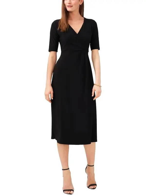 Chaus Faux Wrap Midi Dress - Black
