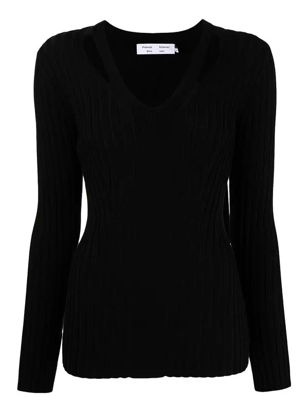 Proenza Schouler White Label Merino Rib Knit V-neck Jumper - Black