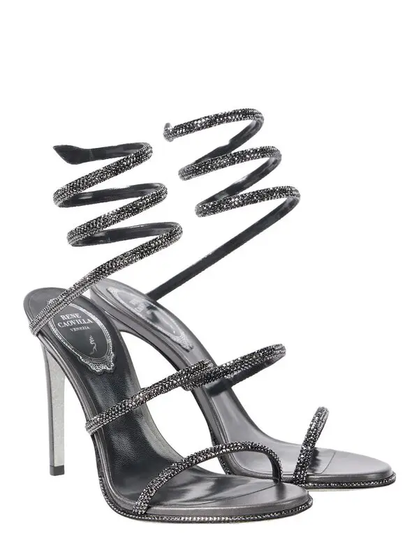 Rene Caovilla Embellished Leather Spiral Sandals - Grey