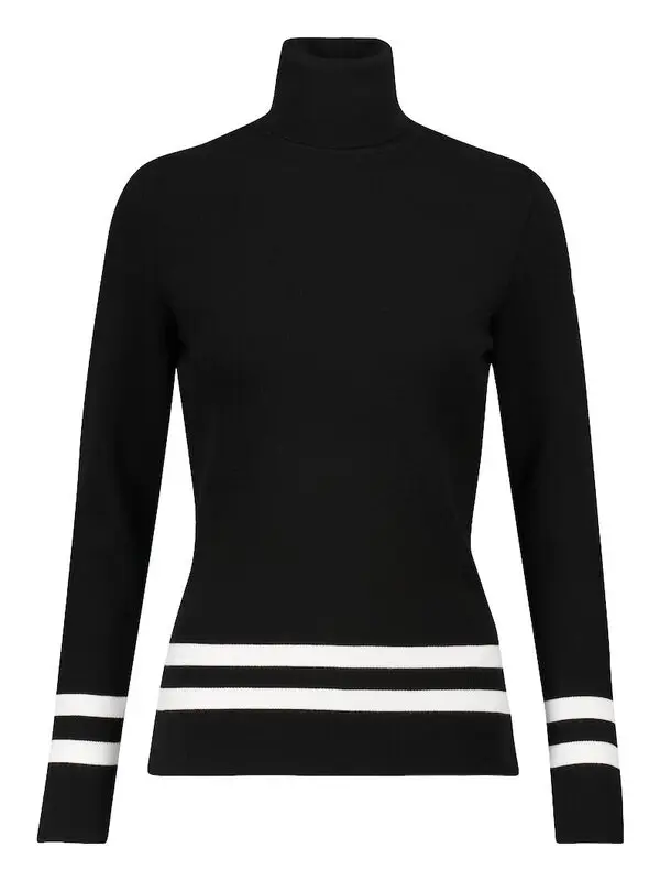 Fusalp Striped Turtleneck Knit Sweater - Black