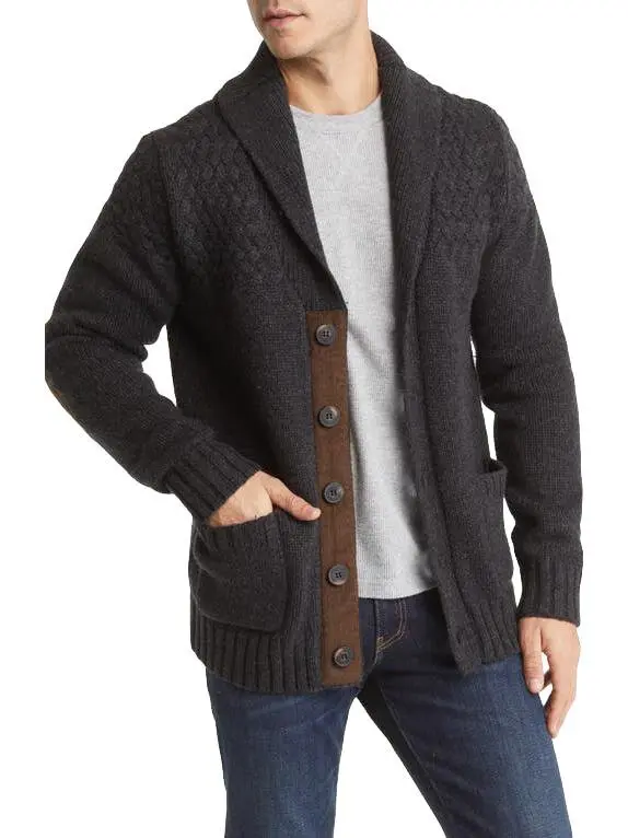 SCHOTT Corduroy Elbow Patch Wool-blend Cardigan - Heather Black