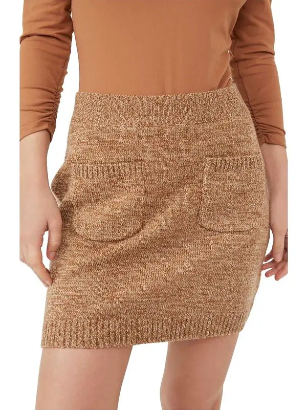 Free People Knit Mini Skirt - Chestnut Combo