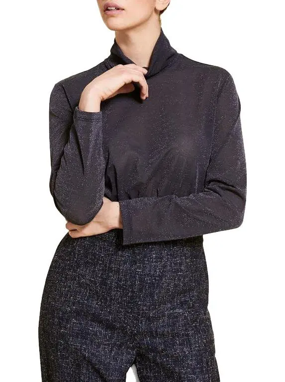 Marina Rinaldi Russia Metallic Turtleneck Jersey Top - Dark Navy