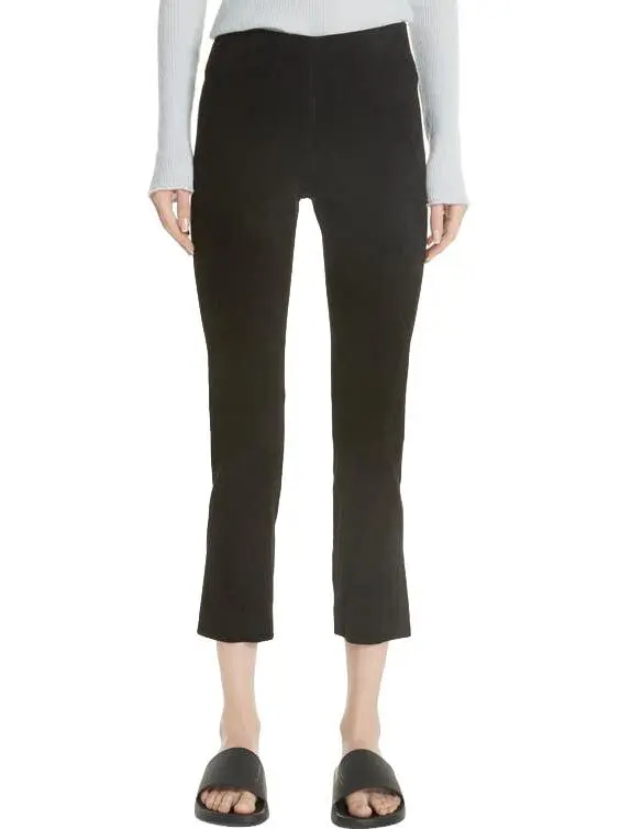 Vince Split Hem Crop Stretch Suede Pants - Black