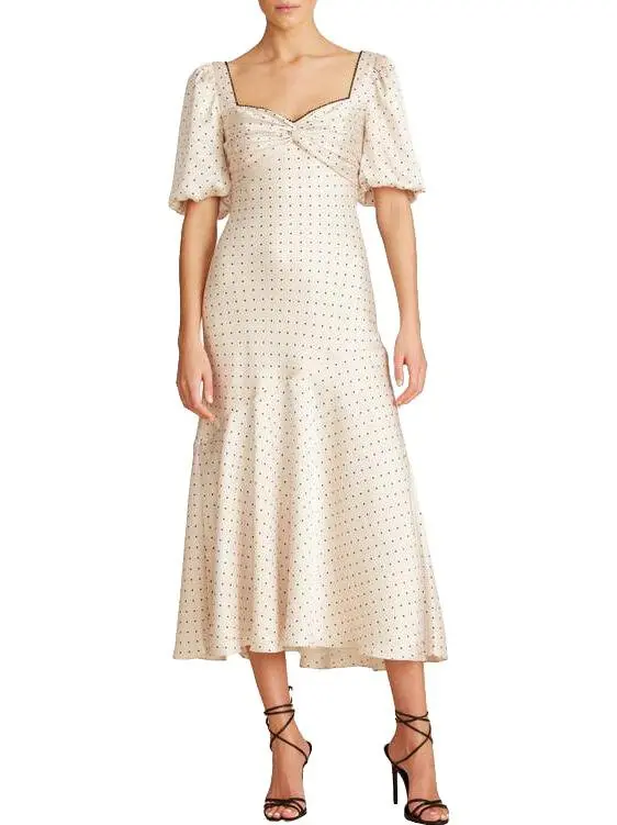 Monique Lhuillier Polka Dot Satin Midi Dress - Ivory