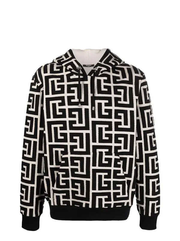 Balmain Monogram-print Hoodie - Black