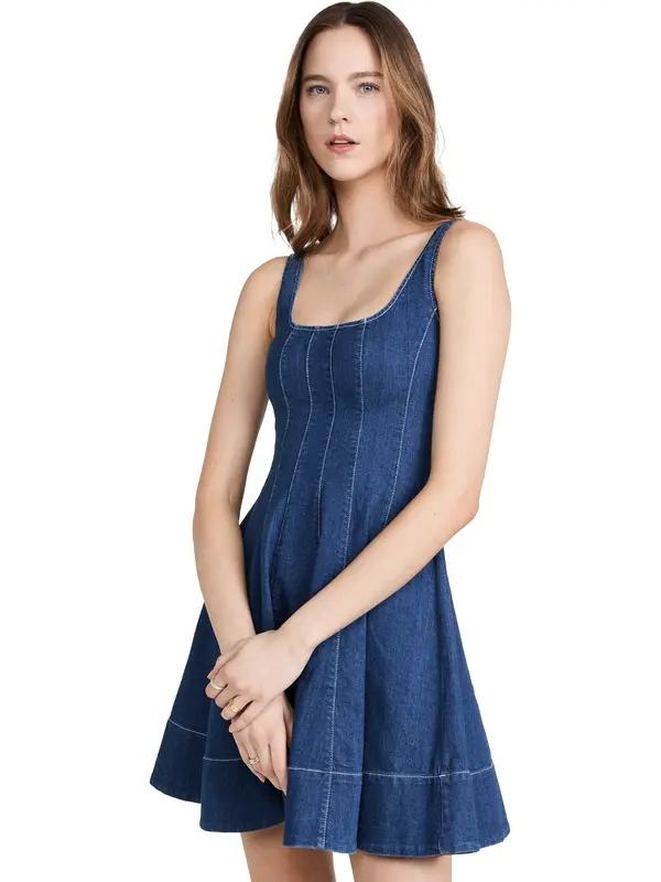 Staud Mini Wells Denim Dress - Medium Wash