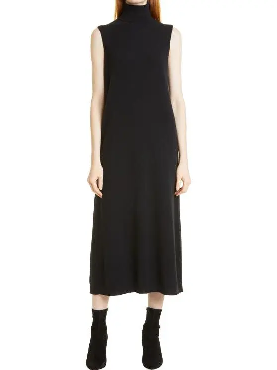 Nordstrom Signature Sleeveless Cashmere Turtleneck Midi Sweater Dress - Black