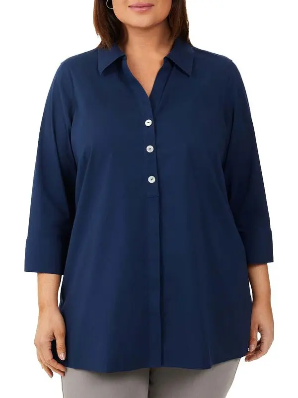Foxcroft Pamela Stretch Tunic Blouse - Navy